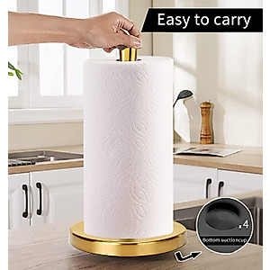 T0SSHPS Paper Towel Holder, Gold Paper Towel Holder, Kitchen Paper Towel Holder Countertop with Suction Cups,Kitchen Paper Towel Holder Made of Stainless Steel Brushed Gold Paper Towel Holder Vertical