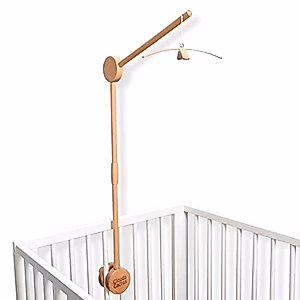 Clouds and Cactus Crib Mobile Arm 33 Inches for Baby Nursery - 100% Natural Beech Wood with Extra Matching Wooden Holder Attachment and Anti Slip Clamping System (Straight)