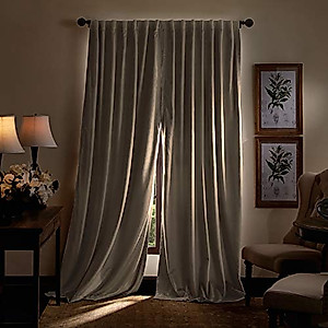 MARTHA STEWART Lucca Velvet Blackout Back Tab Window Curtain Panel Pair, 84", Linen, 84.00" x 50.00"