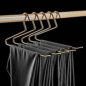 ZWJPJL 5pcs Aluminum Alloy Trousers Hangers Household Clothes Organizer Wardrobe Space Saving Pants Storage Hanger Trousers Drying Rack,Gold