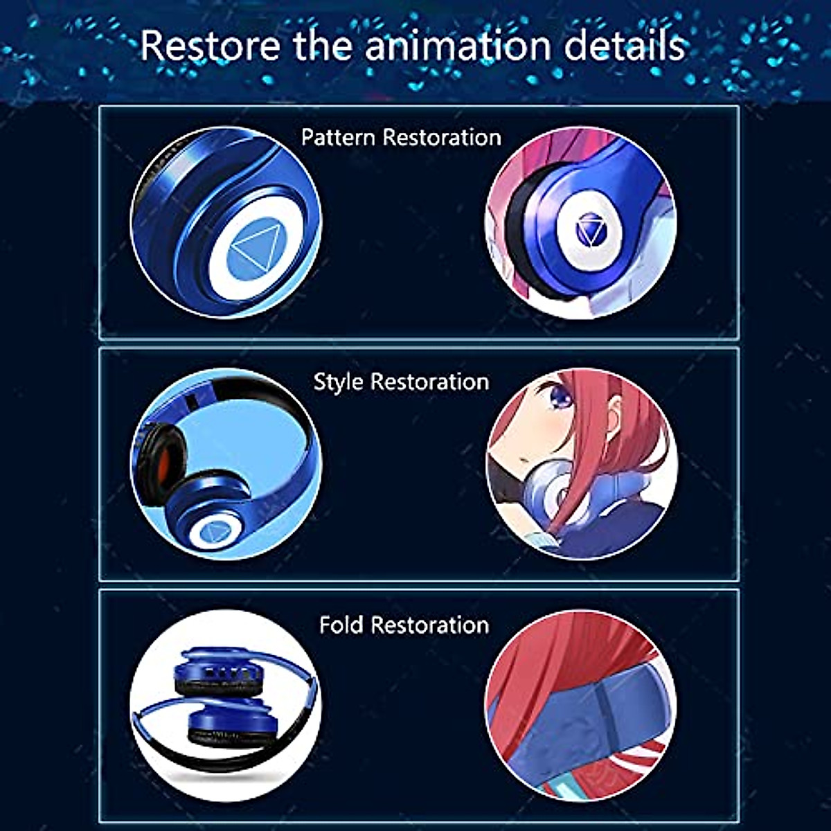 YTDTKJ Nakano Miku Bluetooth Headphones,The Quintessential Quintuplets Headphone with Build-in Mic,Foldable Over Ear Wireless Headphones,Hi-Fi Stereo for Cosplay,Blue, 17TTAXXCB06390B63FQTF