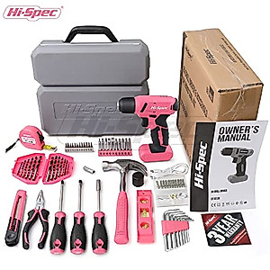 Hi-Spec 58pc Pink 8V USB Electric Drill Driver & Household Tool Kit Set With Variable Speed DIY Cordless Power Screwdriver
