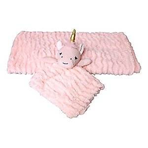 SONA G DESIGNS Deluxe Personalized Baby Security Blanket Lovey and Swaddle Blanket Set with Custom Embroidered Name for Babies Boy and Girl (Pink Unicorn with Embroidered Name)