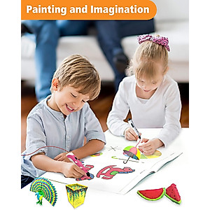 3D Printing Drawing Book, Reusable Colorful 40 Patterns Thick Paper Template with a Clear Plate, Painting Graffiti Template for 3D Pen Kids DIY Gift