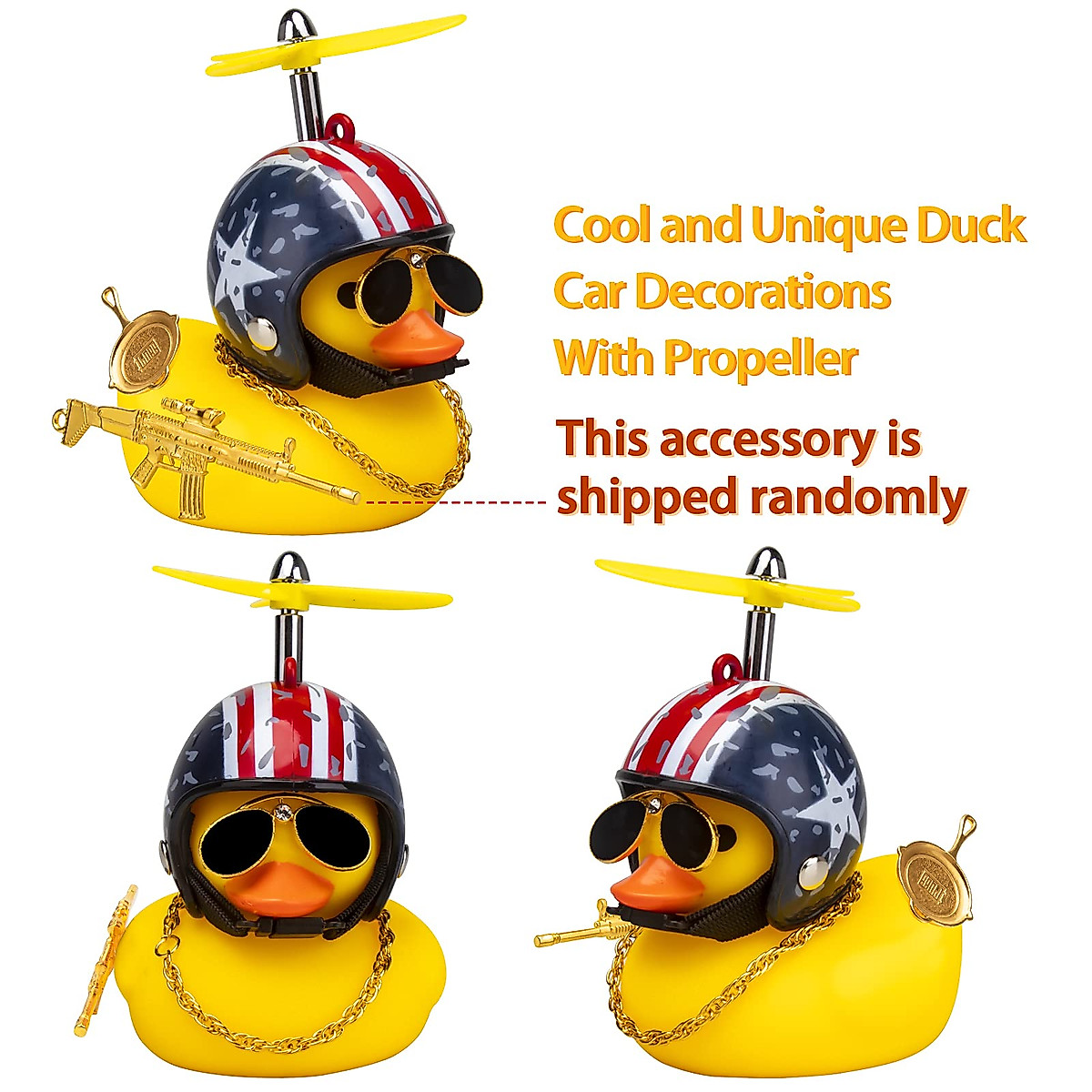 wonuu Rubber Duck Car Ornaments Cool Yellow Duck Car Dashboard Decorations Squeaky Glasses Duck with Propeller Helmet for Car ccessories Dashboard (Z-Pan-Stars&Stripes)