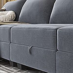 HONBAY Modular Sectional Sofa with Reversible Chaises Sofa with Ottoman U Shaped Sectional Couch for Living Room, Bluish Grey