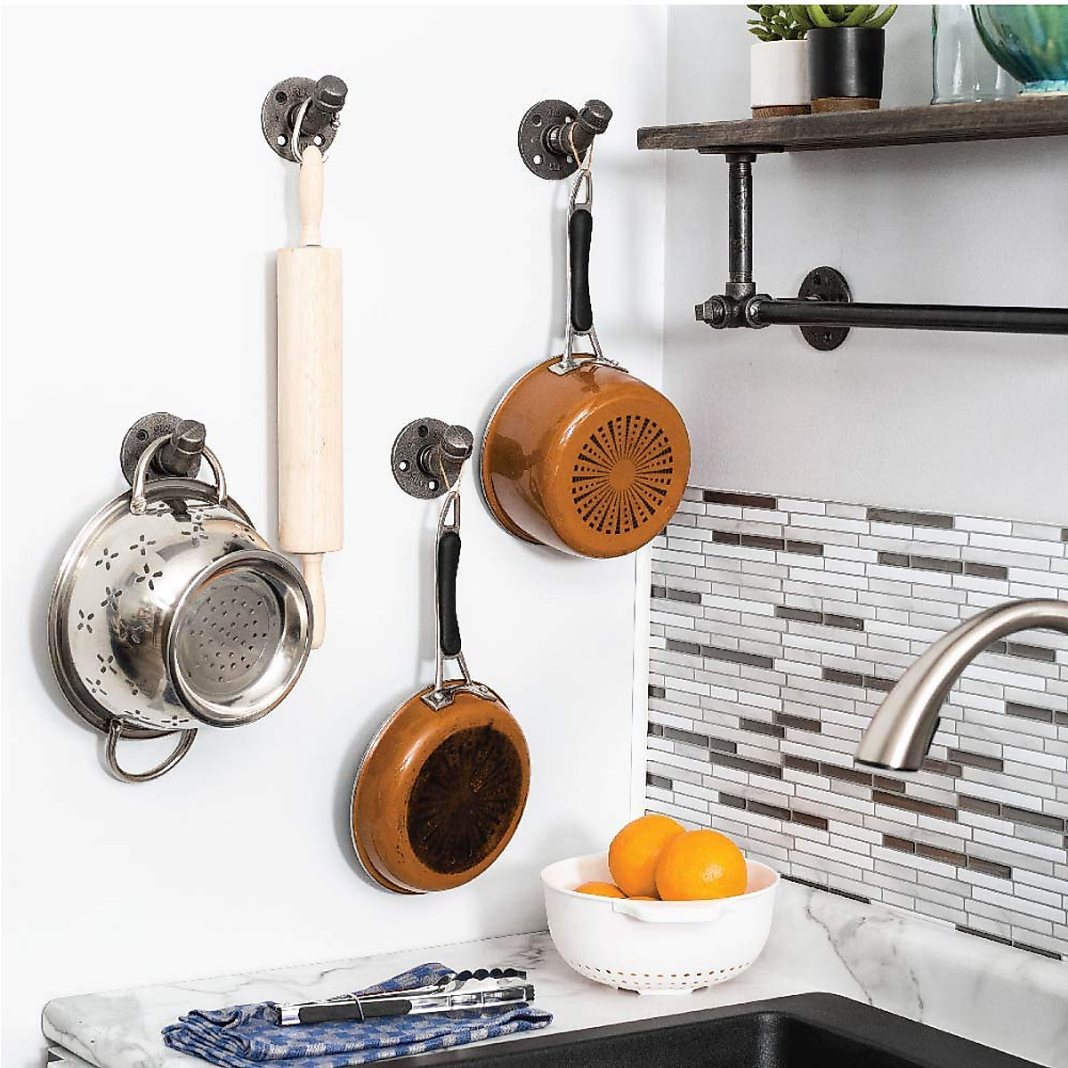 Pipe Décor 12HOOK4PK Rustic and Chic Industrial Style Wall Hooks Complete Set Industrial Steel Grey, Includes Threadlock Glue (4-Pack)