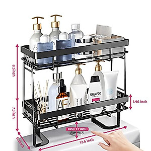 FIDVEKL Over The Toilet Storage, 2-Tier Black Iron Bathroom Organizer Shelf with Hanging Hook Over The Toilet Space Saver Organizer Rack No Drilling Space Saver with Wall Mounting Design