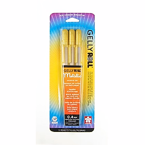 Sakura 57385 3-Piece Gelly Roll Blister Card Metallic Gel Ink Pen Set, Gold