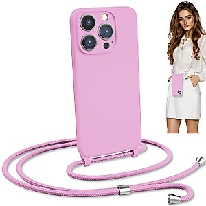Blaspins Crossbody Strap Phone Case for iPhone 13 Pro Max, Adjustable Rope, Belt Neck Lanyard, String Detach Lanyard, Drop Proof Sturdy, Wrist Hand Free Protective Cover 6.7 inch 13 Pro Max - Pink