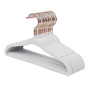 ManGotree Baby Velvet Hangers with 360° Swivel Rose Gold Hook, 10.95" Non-Slip Toddler Hangers, Ultra Thin Space Saving Children's Clothes Hanger, 15 Pack (White)