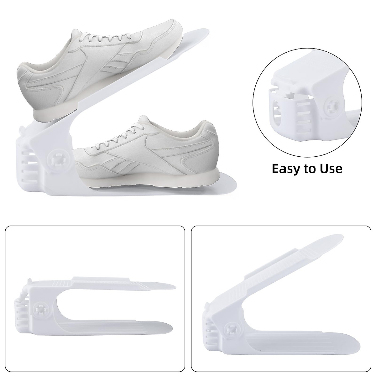 HOMOKUS Shoe Slots Organizer for Closet Organization, 20 Pack Adjustable Shoe Stacker Space Saver,Double Layer Shoe Rack Organizer Holder with 4 Different Height (White)