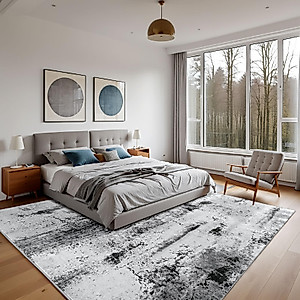 Washable Abstract Area Rug, 5x7 Grey Modern Living Room Rug, Non-Slip Non-Shedding Bedroom Rug, Indoor Rugs, Stain Resistant Rug for Dining Room, Bedside, Kitchen, Entryway and Dorm