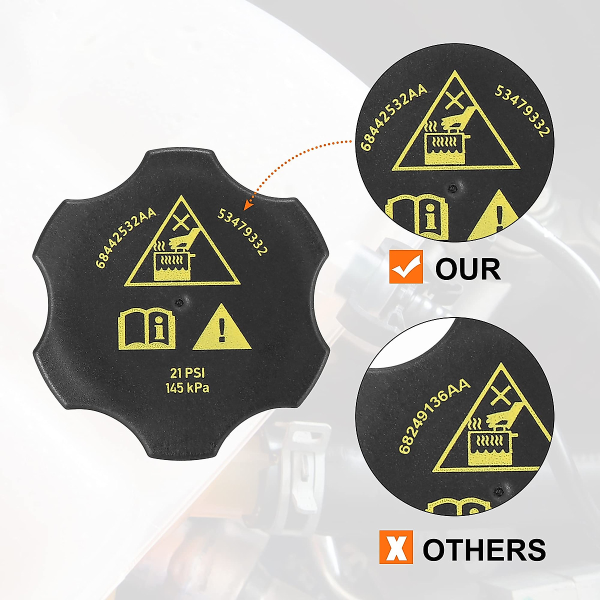 X AUTOHAUX Radiator Coolant Reservoir Recovery Cap for Chrysler for Jeep for Dodge for Ram 2013-2021 Replaces 68442532AA