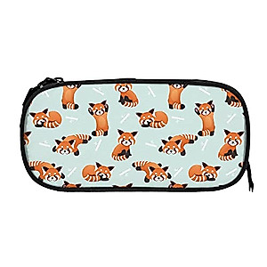 CDIYN Red Panda Bears Pencil Pen Case with Zippers Large Capacity Storage Bag Organizer Pouch with Compartments for Office College(Black)