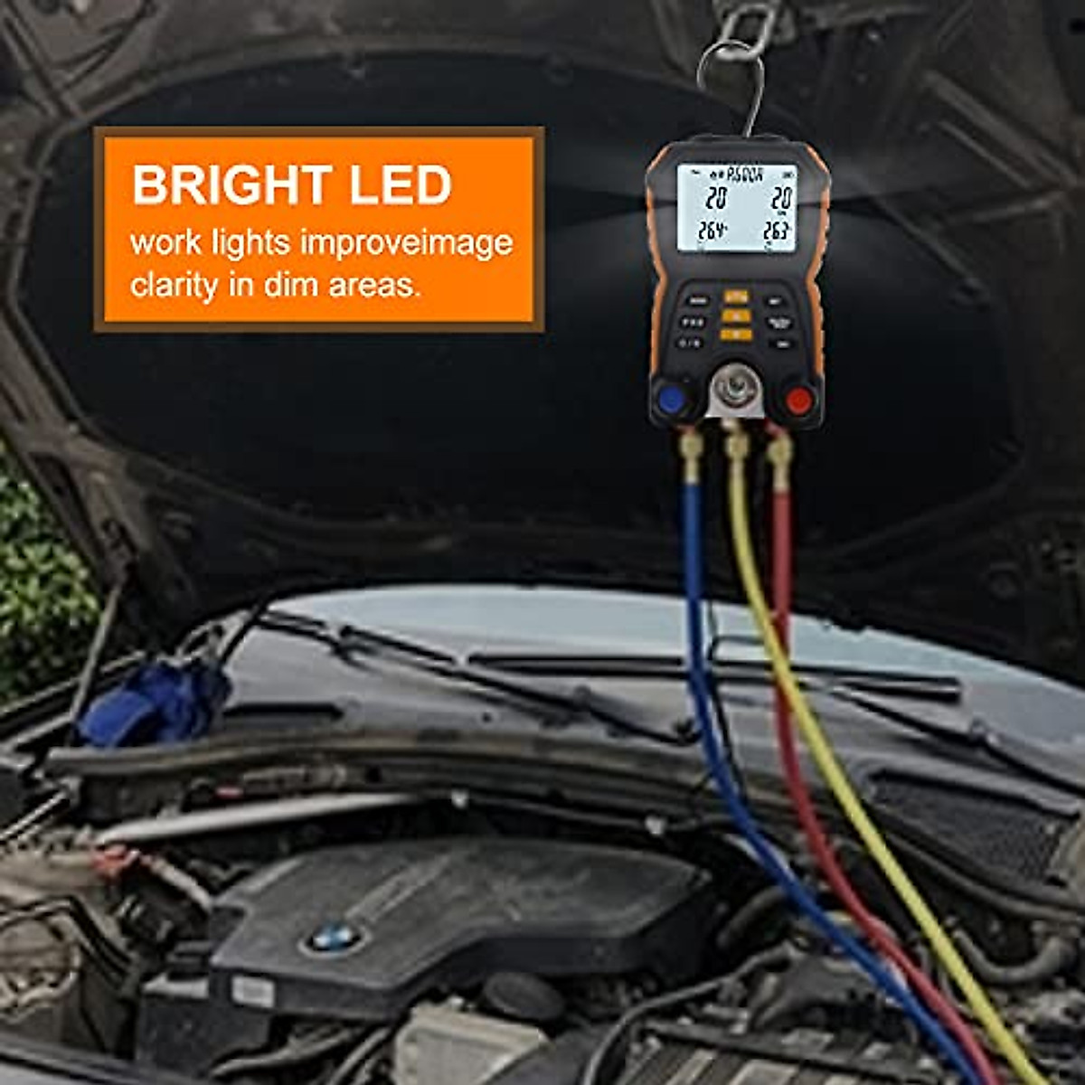 Digital Manifold Gauge Set, Vacuum Pressure Temperature Leakage Tester for Air Conditioning Systems and Heat Pumps, HT-750