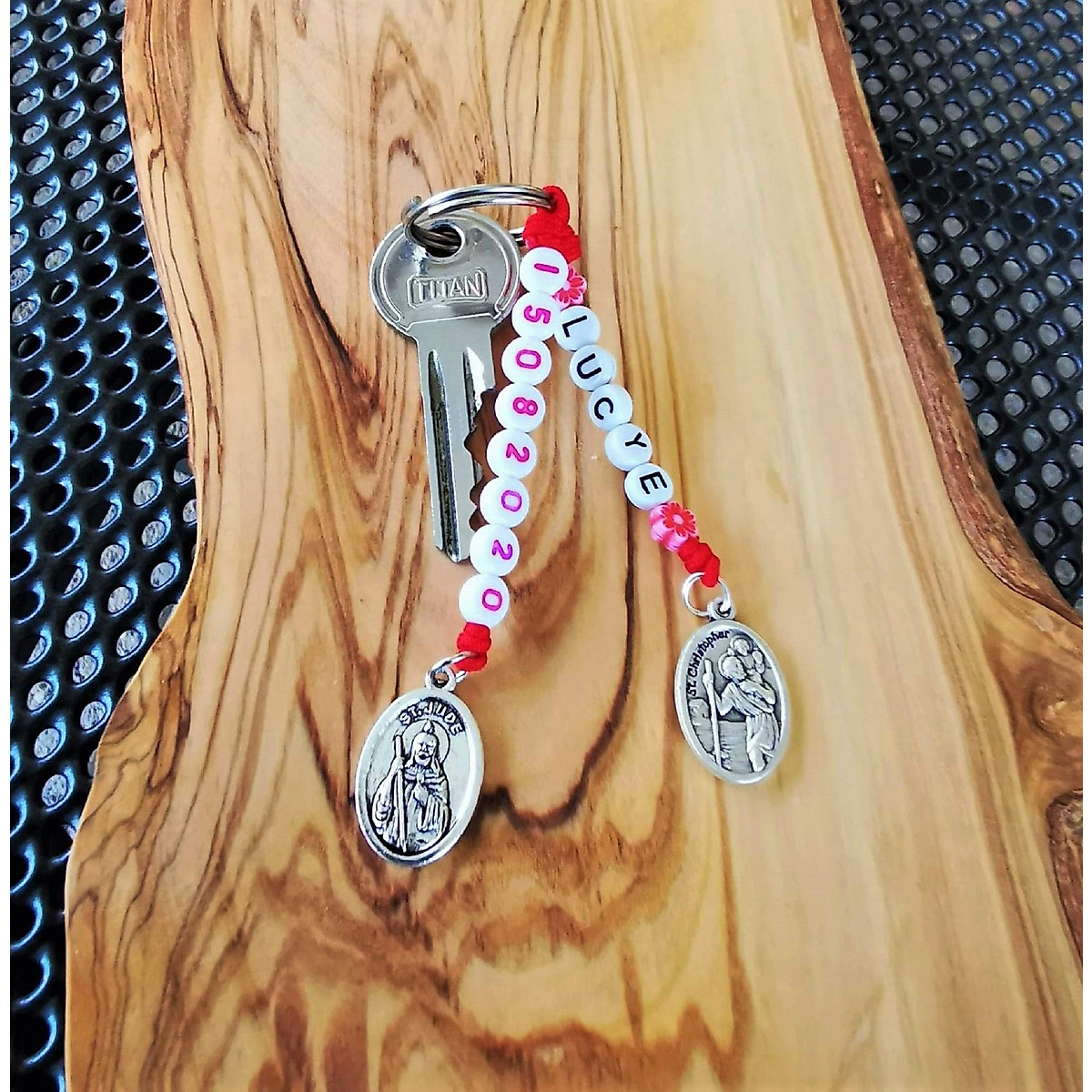 Custom Backpack Name Tags with Catholic Saint Medals - Personalized Bag Nametag