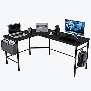 DKLGG L Shaped Computer Desk, 49" Gaming Desk Home Office Corner Desks Large Work Study Desk with Storage Bag & Hooks, L Desk Workstation Space-Saving Table for Home Office, Black