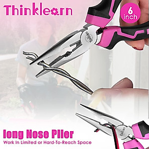 4PC Pliers Set, Premium CR-V/Cr-Ni Pink Pliers Tool Sets for Women, With Needle-Nose Plier, Slip Joint Plier, Groove Joint Plier and Diagonal Plier, for Basic Repair
