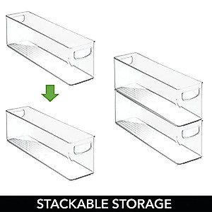 mDesign Plastic Long Stackable Storage Organizer Container, Organization Bin w/Handles for Kitchen, Pantry, Fridge, Freezer, Cabinet, Perfect to Hold Breast Milk - Ligne Collection - 2 Pack, Clear