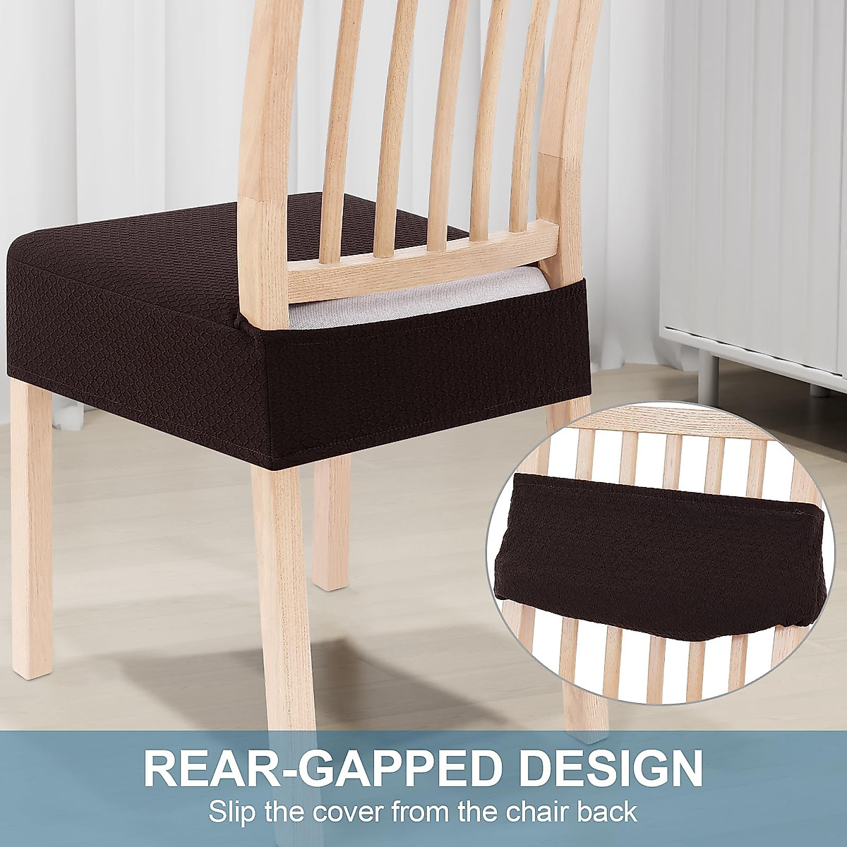 Smiry Stretch Jacquard Seat Covers for Dining Room Chairs Set of 6, Removable Washable Chair Seat Protector Slipcovers, No Rear Covers, Brown