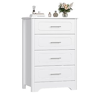 HITHOS Modern 4 Drawer Dresser for Bedroom, White Narrow Dresser Chest with Deep Drawers, Wood Chest of Storage Drawers, Tall Nightstand for Living Room, Bathoom, Entryway, Hallway, White
