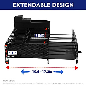 Extendable Dish Drying Rack for Kitchen Counter, Premium Stainless Steel Dish Dyer Rack, Multifunctional Black Dish Rack for Cookware, Bowl