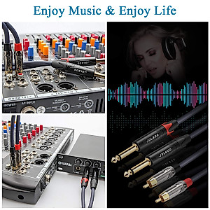JOLGOO RCA to 1/4 Cable, Dual RCA to Dual 1/4 TS Stereo Interconnect Cable, 2 6.35mm Male TS to 2 RCA Male Stereo Audio Adapter Cable, 10 Feet