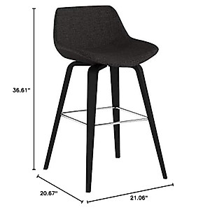 SIMPLIHOME Randolph Mid Century Modern Bentwood Counter Height Stool (Set of 2) in Charcoal Grey, Black Linen Look Fabric