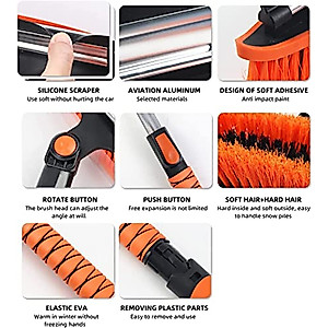 DUGAO 43" Ice Scrapers for Car Windshield Extendable Snow Brush 5 in 1 with Squeegee Foam Grip and 360° Pivoting Brush Head for Car SUV Truck