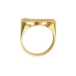 Lee107dZ Personalized Gold 9mm Medium Size Script Letter and Pave Cut Tail Name Ring (Yellow-Gold 10k, 7.5)