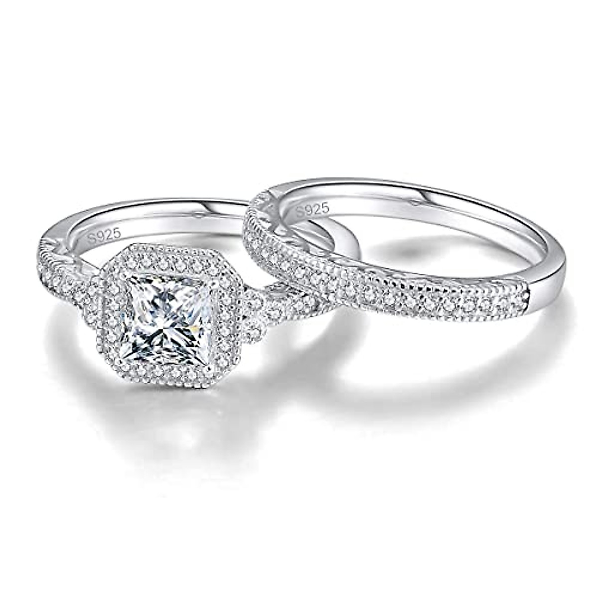 Yaresul 0.8ct Princess Cut Engagement Ring Sets 6X6mm White AAA Solitaire Cubic Zirconia Engagement Ring Set 925 Sterling Silver Wedding Ring Set for Women Size 6.5