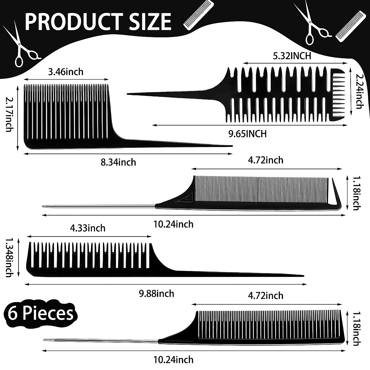 Highlight Comb Set, 6 Piece Set, Weaving, Sectioning, Styling, and Hair Dyeing Combs Professional Weaving Styling for Foiling and Balayage Coloring