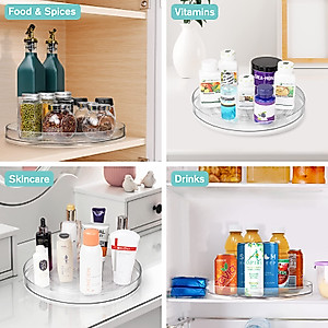 Puricon 2 Pack Lazy Susan Clear Organizer for Cabinet Pantry Storage, Rotating Tray for Fridge Bathroom Living Room Kitchen Spice Rack Organization, Acrylic Turntable for Cosmetics Perfumes, 9.1 in