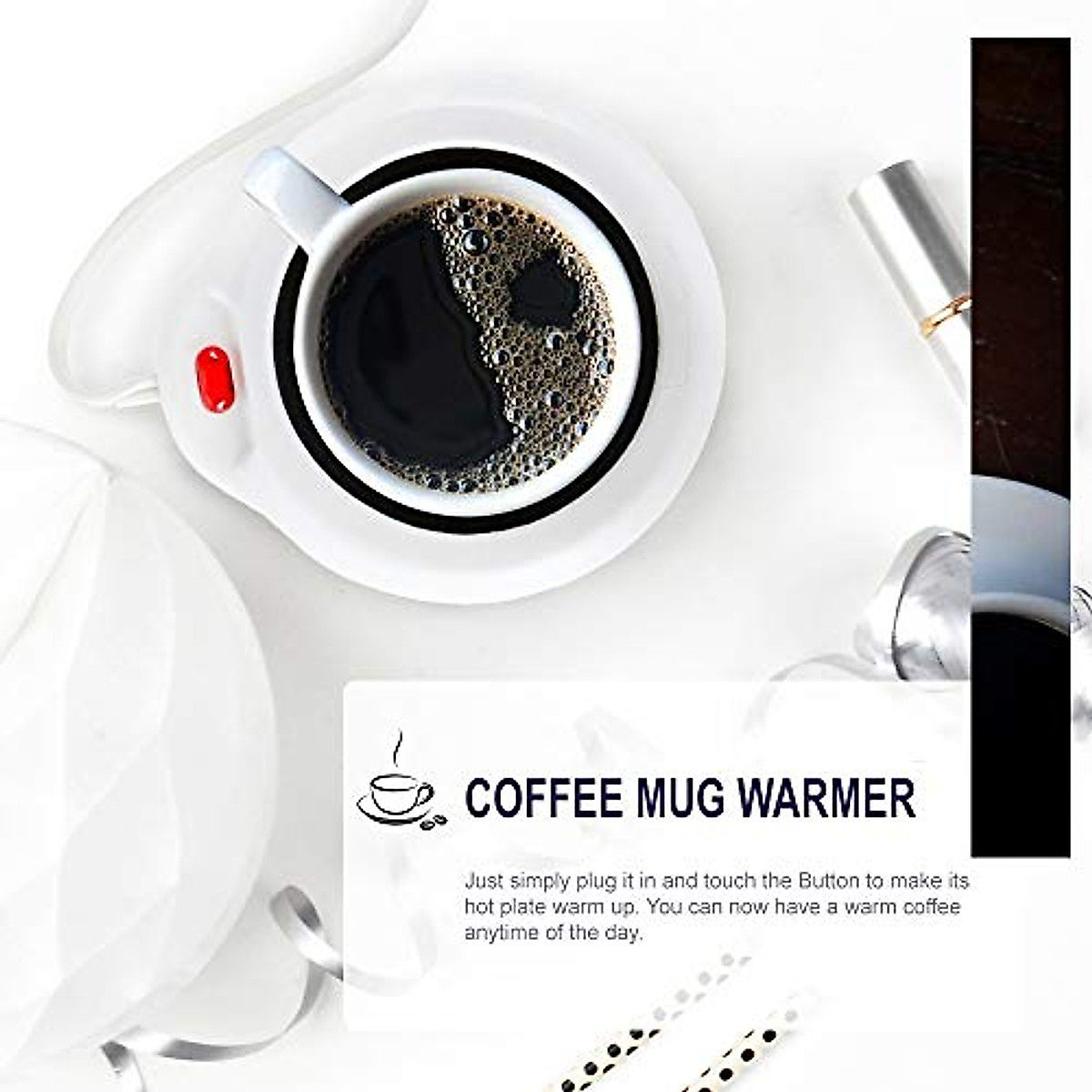 Eutuxia Mug Warmer for Home & Office. Great for Warming Up Cups, Coffee Mugs, Wax, and Beverages on Desks, Tables & Countertops. Electric Heated Plate Warms Quickly. Enjoy Hot Drinks on Cold Days.