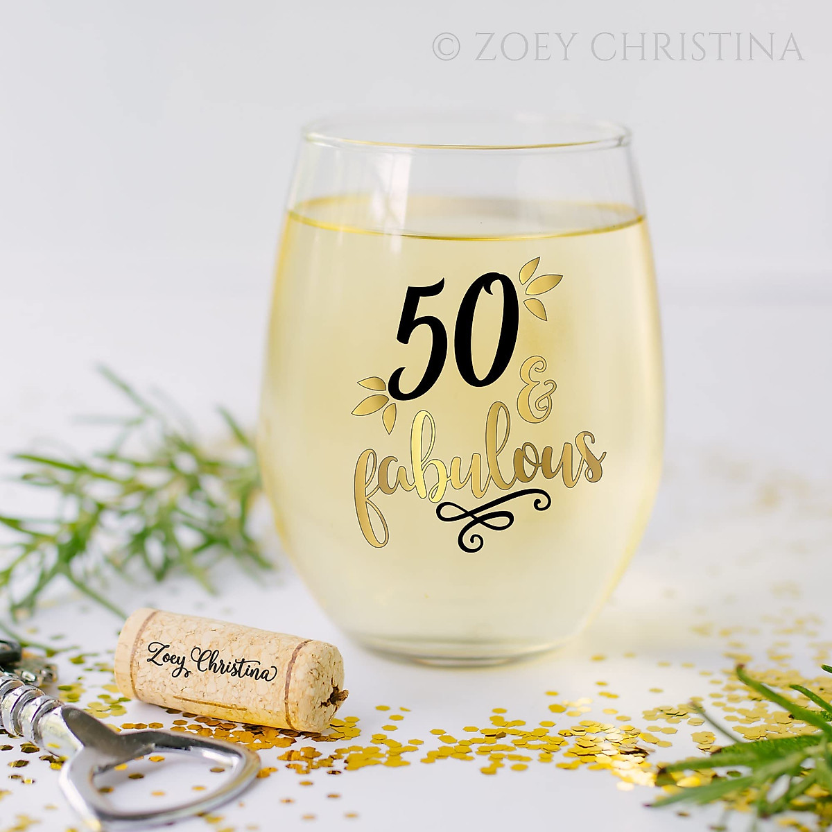 50 and Fabulous Gifts for Women Stemless Wine Glass 50th Birthday Gift for Her 0043