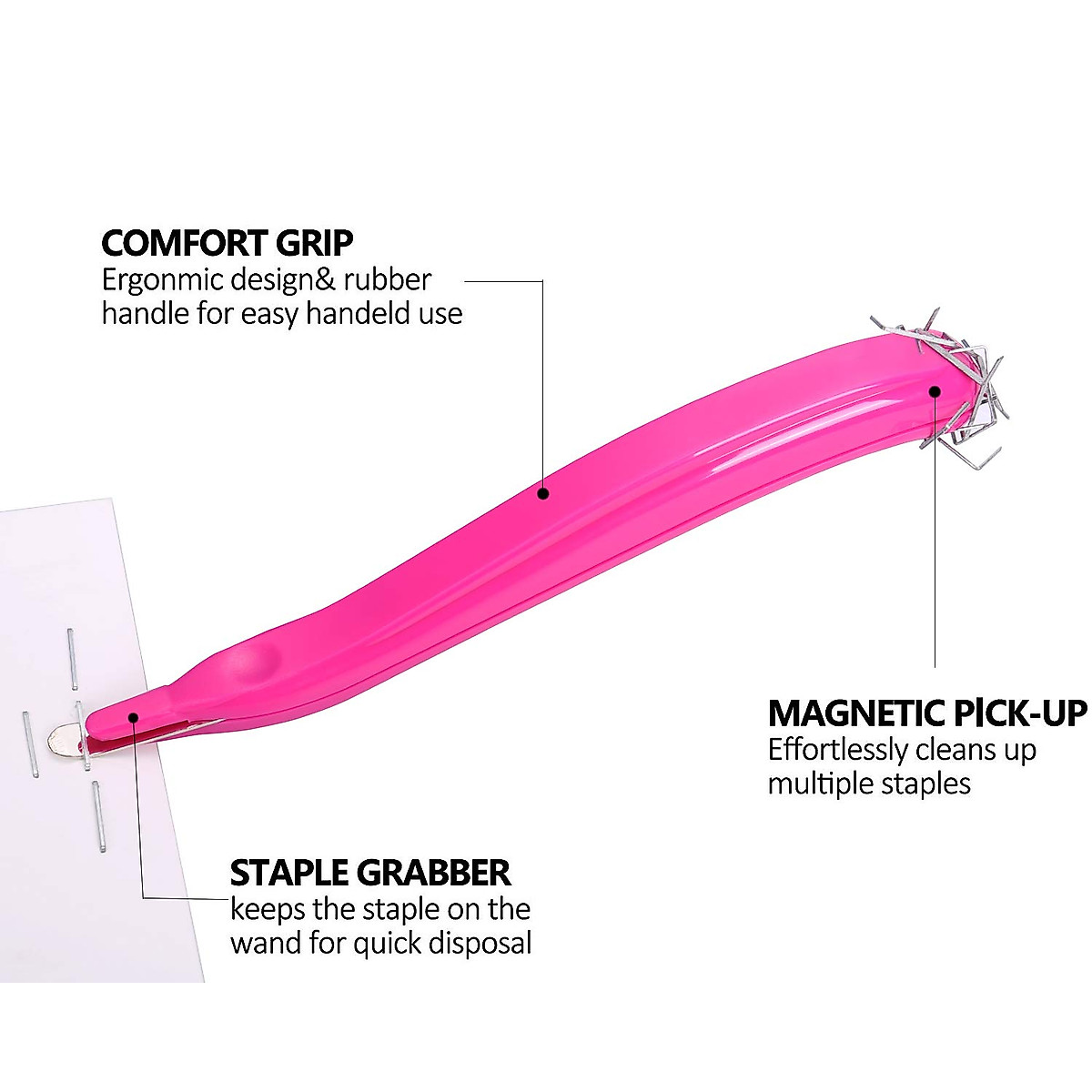 Professional Magnetic Staple Remover Puller Staple Puller Tool Staples Remover Staple Removal Tool for School Office Home (Orange, Rose, Green)