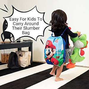 Super Mario Kids Soft Lightweight 2 Piece Sleeping/Slumber Bag and Sling Bag Set, 46"(L) X 26"(W), (Official Licensed Nintendo Product) by Franco