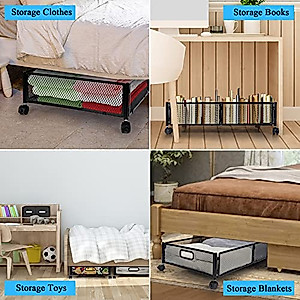 Under Bed Storage with Wheels, 2 Pack Foldable Under Bed Shoe Storage Containers Drawer Underbed Rolling Storage Organizer for Clothes Toys Shoes