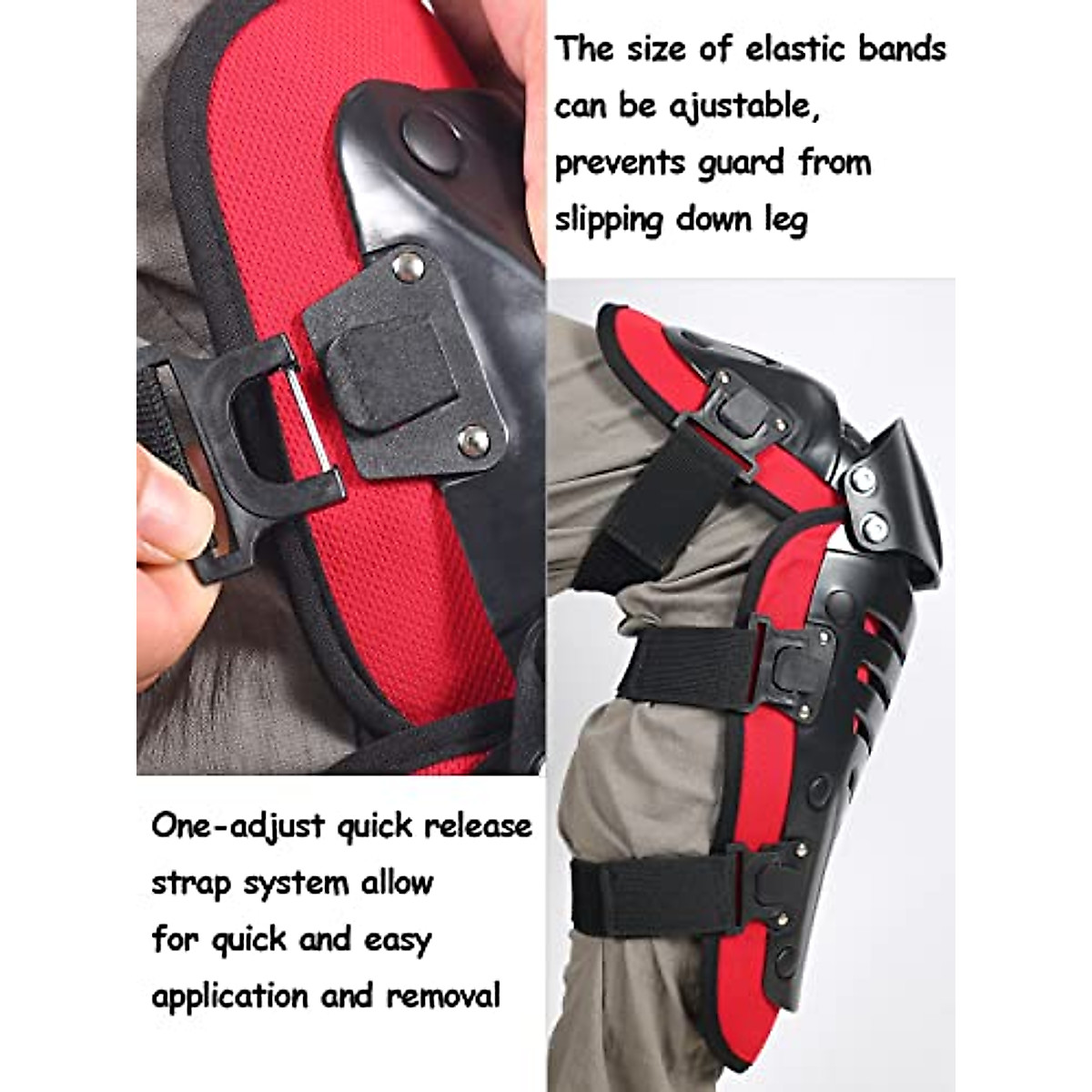 RIDBIKER Motorcycle Knee Shin Guards, Long Leg Protection Crash Proof Motorcycle Knee Protection Bendable Adjustable MTB Knee Pads for Men Motocross Gear Mountain Biking (Upgrade, Red)