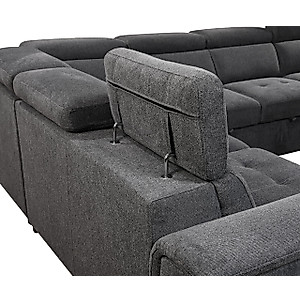 RENDGO 125" U Shaped Sectional Sofa with Pull-Out Bed, Sofa Bed with Adjustable Headrests Storage Chaise, Upholstered Oversized Sectional Sleeper Couch with Ottoman for Living Room,Dark Grey