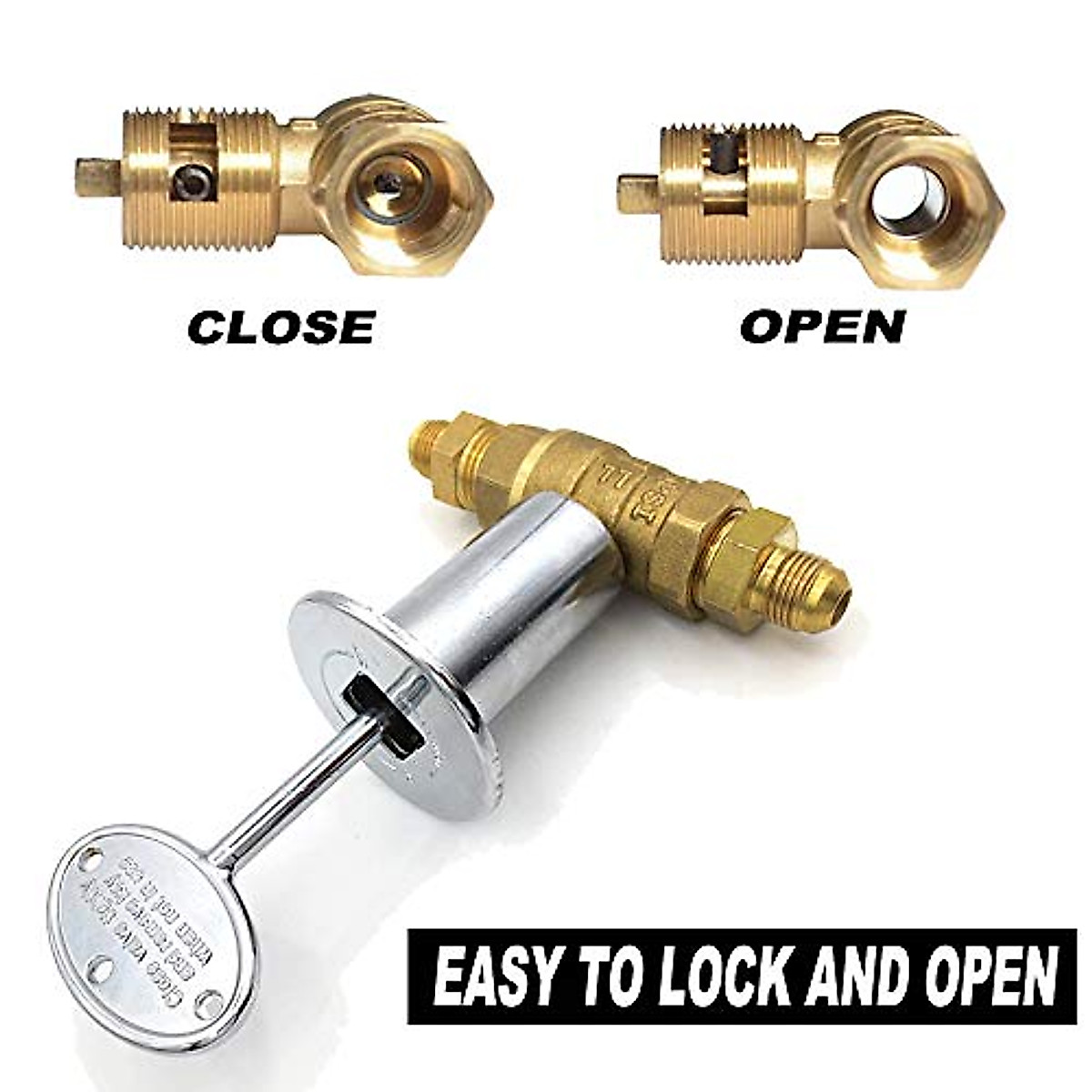 BBQ Future 1/2-Inch Straight Quarter-Turn Shut-Off Valve Kit for NG LP Gas Pits Outdoor Fireplace with 3-inch Key and 2 Pcs 3/8 Male Flare, 1/2 NPT Fittings