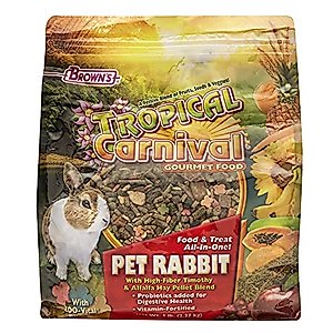 F.M. Brown's Tropical Carnival, Gourmet Pet Rabbit Food with High-Fiber Timothy and Alfalfa Hay Pellets, Probiotics for Digestive Health, Vitamin-Nutrient Fortified Daily Diet, 5 lb