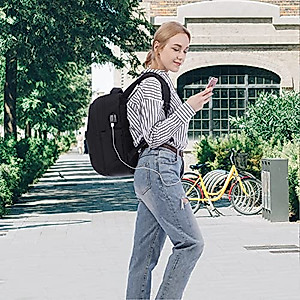 LOVEVOOK Black Backpack for Women Men Teen, Classical School Bookbag 14" Laptop with USB Charging Port for College Work Travel, Fashion Daypack