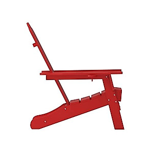 Flash Furniture Newport Adirondack Chair with Cup Holder, Weather Resistant Poly Resin Adirondack Chair, Red