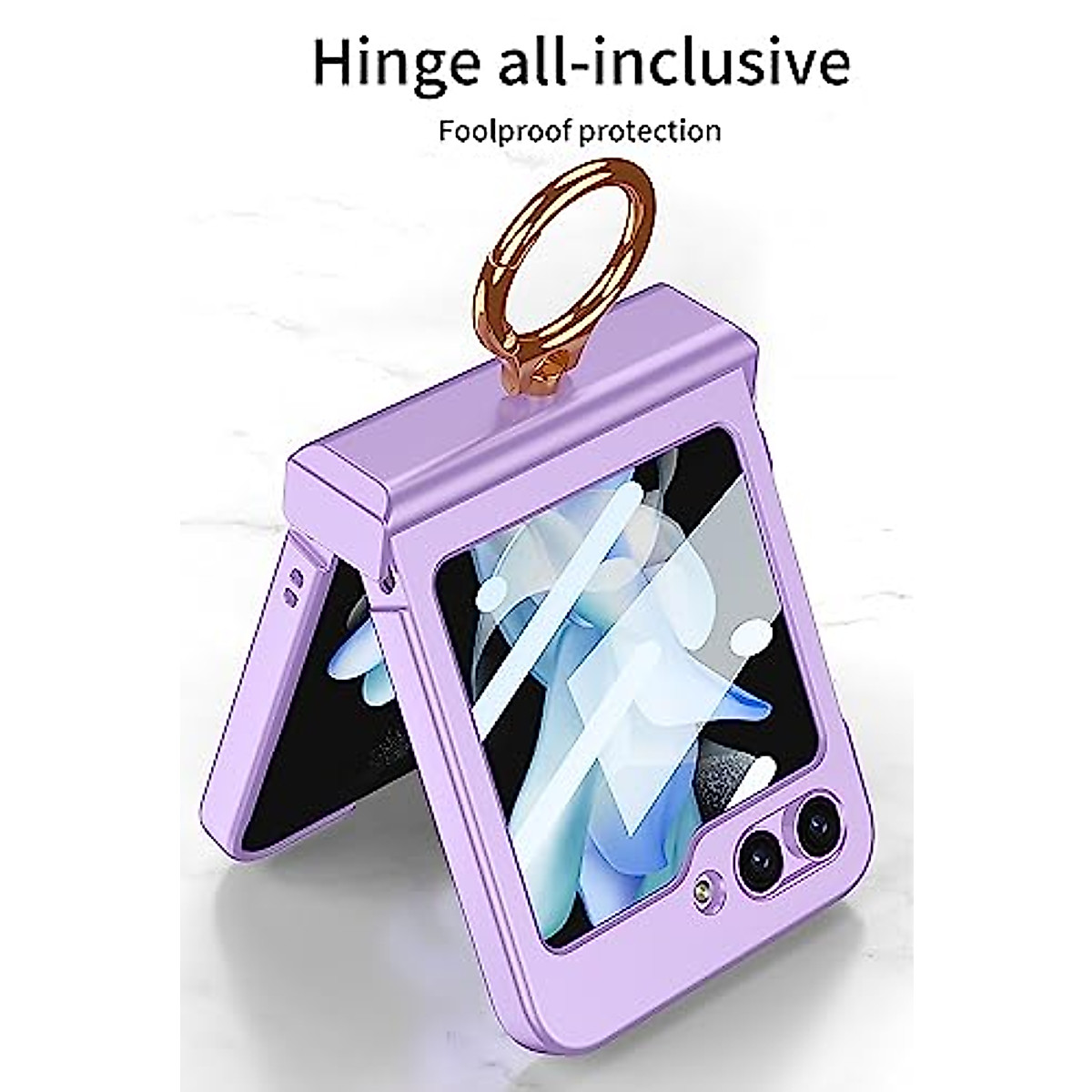 SHIEID for Samsung Z Flip 5 Case with Hinge Protection & Ring Holder Small Screen Protection Cover for Galaxy Z Flip 5 Case, Purple
