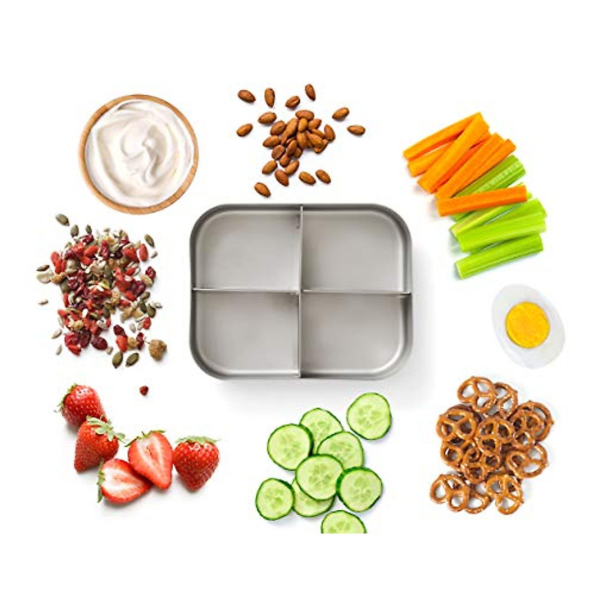 Bits Kits Stainless Steel Bento Box Lunch and Snack Container for Kids and Adults, 4 Sections