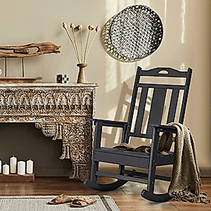 LOENIY Outdoor Rocking Chair All Weather Resistant Rocking Chair with High Backrest Patio Rocking Chair Outside Rocker (1, Black)