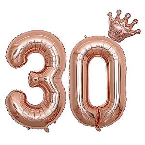 40 Inch Rose Gold Number 30 Balloons With Crown, 30th Birthday Balloons for Men and Women, 30th Birthday Decorations, Wedding Anniversar Celebration Decoration Balloons. (Rose Gold)