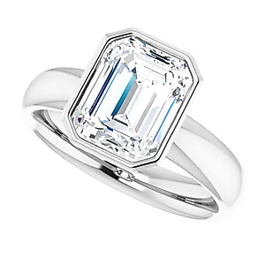 JEWELERYIUM 3.00 Carat Emerald Colorless Moissanite Engagement Ring, Wedding Bridal Ring, Eternity Sterling Silver Solid Diamond Solitaire Bezel Anniversary Promise Ring for Her (7.5)